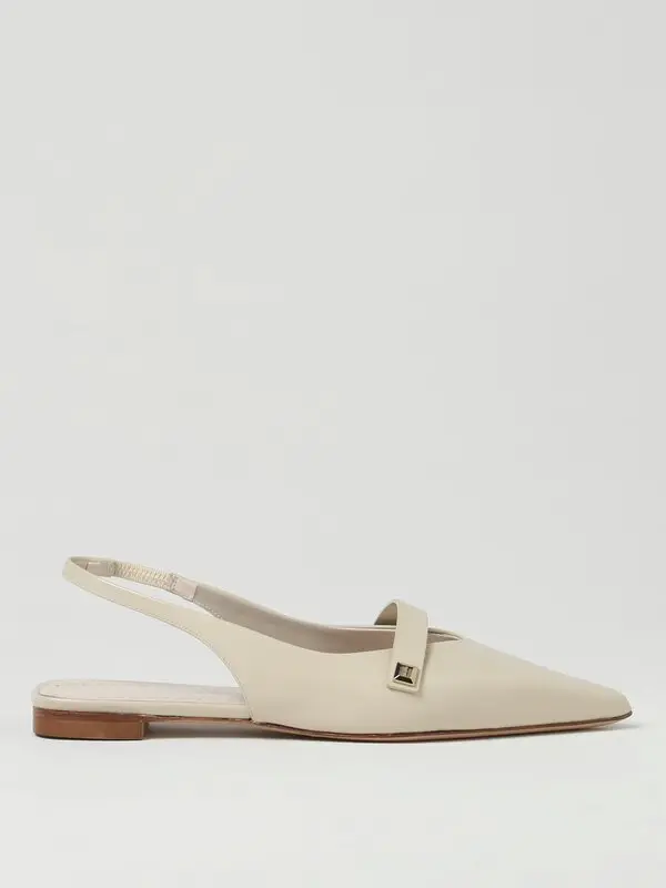 Max Mara Leather Pointed Toe Slingback Flats - Cream