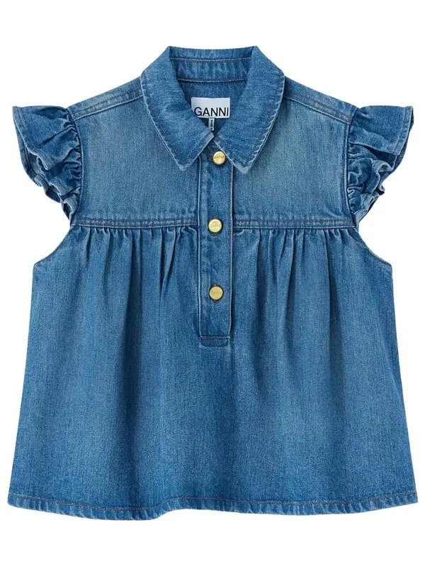 GANNI Sleeveless Top With Collar - Blue
