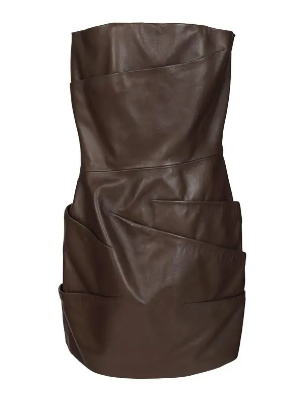 Attico Leather Mini Dress - Brown