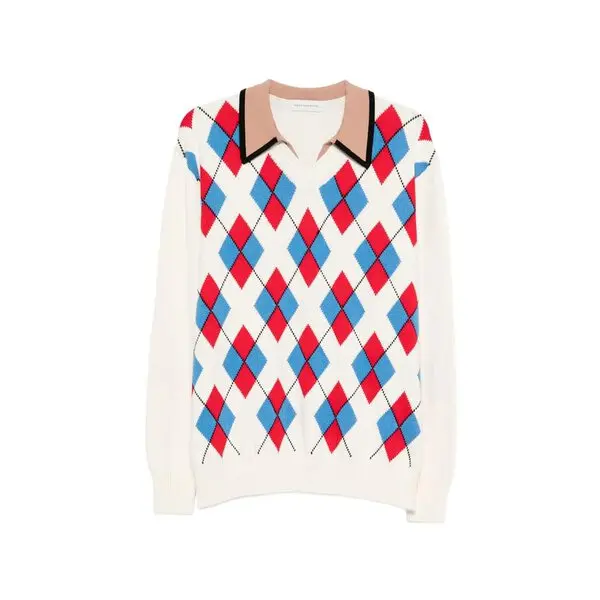Dries Van Noten Argyle Pattern V-neck Sweatshirt - White