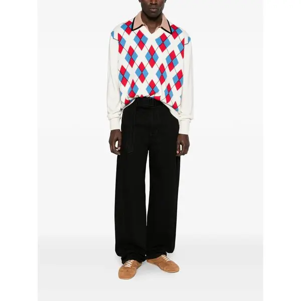 Dries Van Noten Argyle V-neck Sweatshirt - White