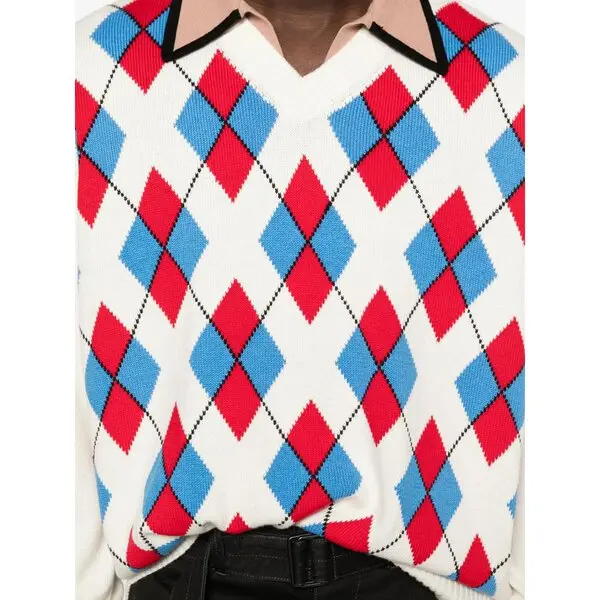 Dries Van Noten Argyle V-neck Sweatshirt - White