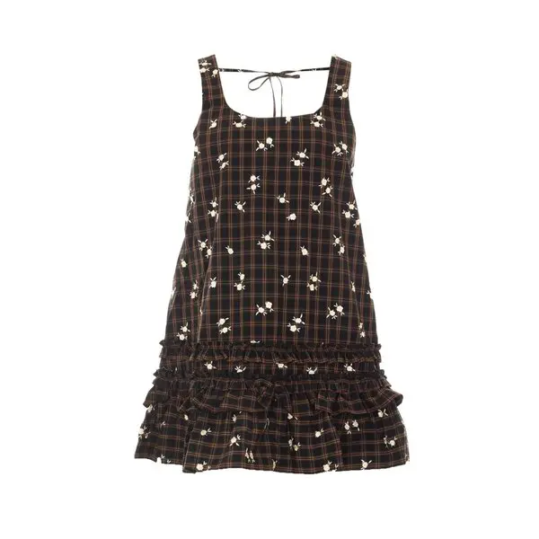 GANNI Dress In Printed Check - Brown