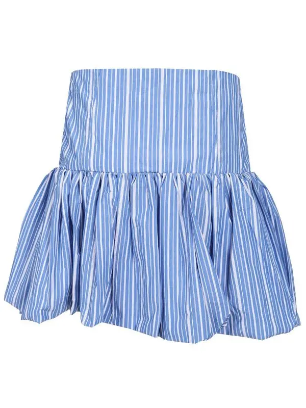 GANNI Striped Cotton Balloon Hem Skirt - Blue