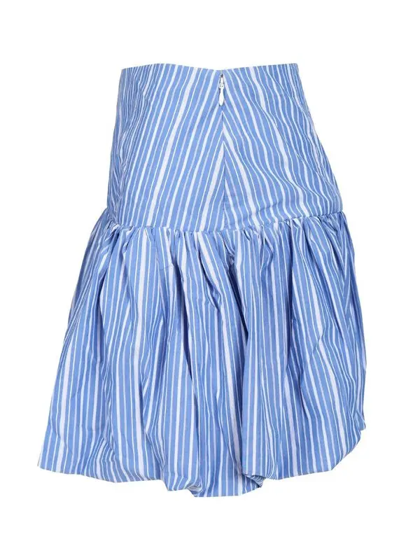 GANNI Striped Cotton Balloon Hem Skirt - Blue