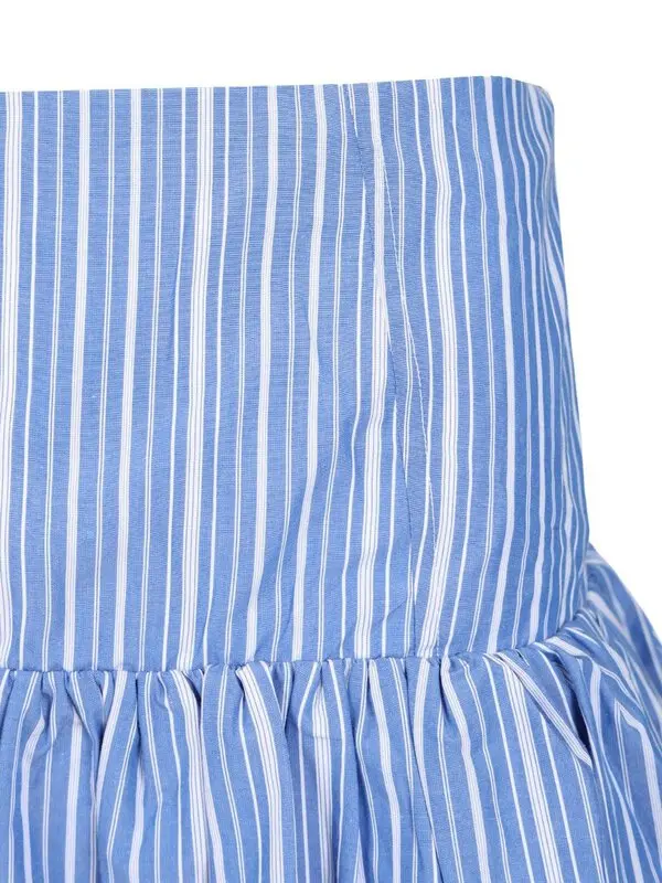GANNI Striped Cotton Balloon Hem Skirt - Blue