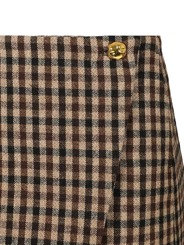GANNI Checked Wool Mini Skirt - Brown