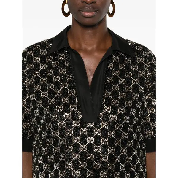 Gucci Sequin Embellished Short Sleeve Cropped Top