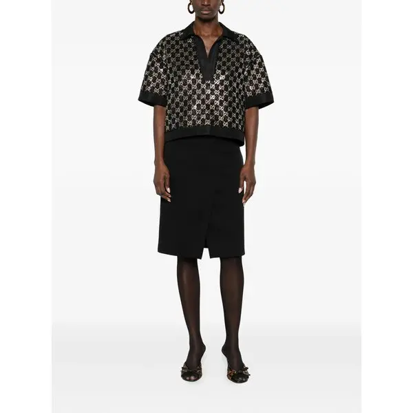 Gucci Sequin Embellished Short Sleeve Cropped Top