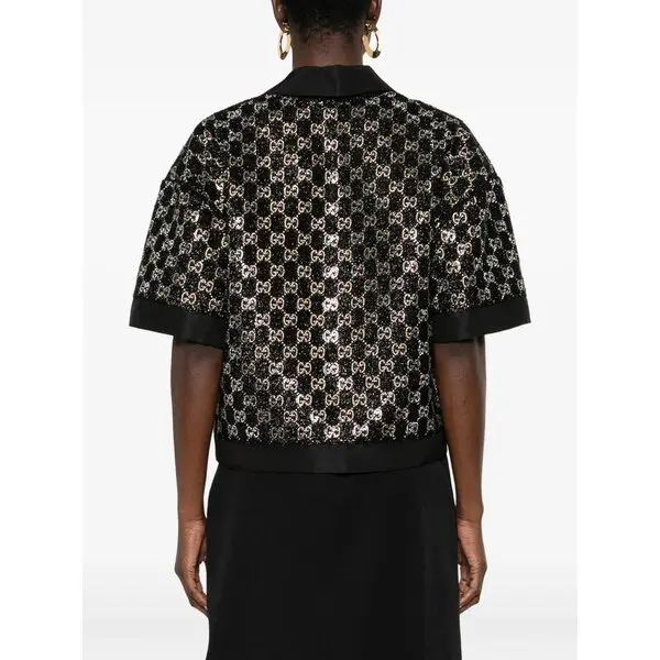 Gucci Sequin Embellished Short Sleeve Cropped Top