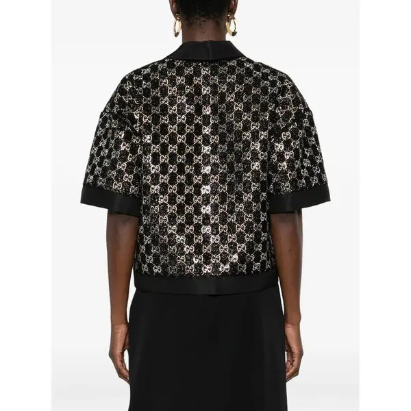 Gucci Sequin Embellished Cropped Top - Black