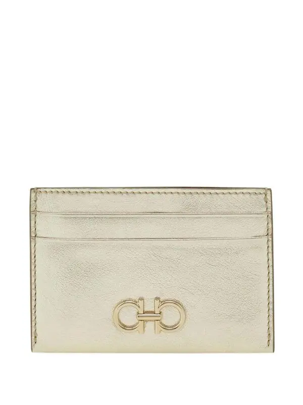 FERRAGAMO Gancini Laminated Leather Card Holder - Silver
