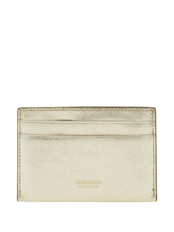 FERRAGAMO Gancini Laminated Leather Card Holder - Silver