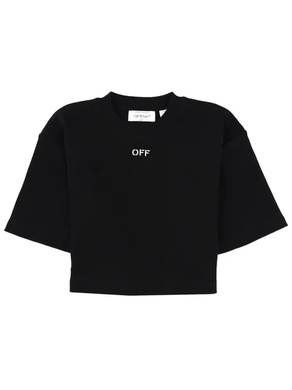 Off-White Cropped T-shirt With Logo - Black