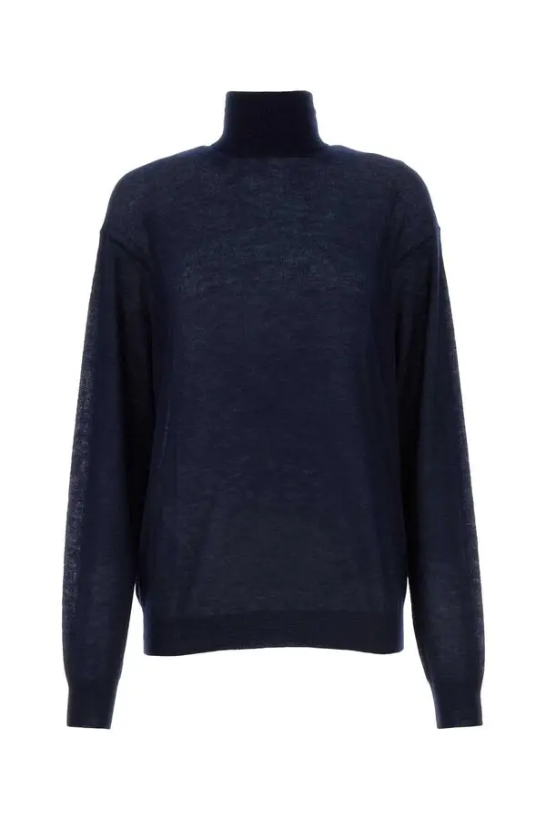 Prada Navy Cashmere See-through Sweater