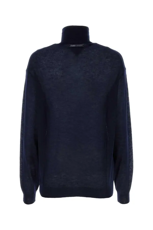 Prada Navy Cashmere See-through Sweater