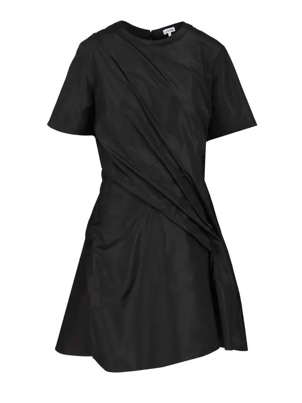 Loewe Twisted Dress In Silk Blend Taffeta - Black