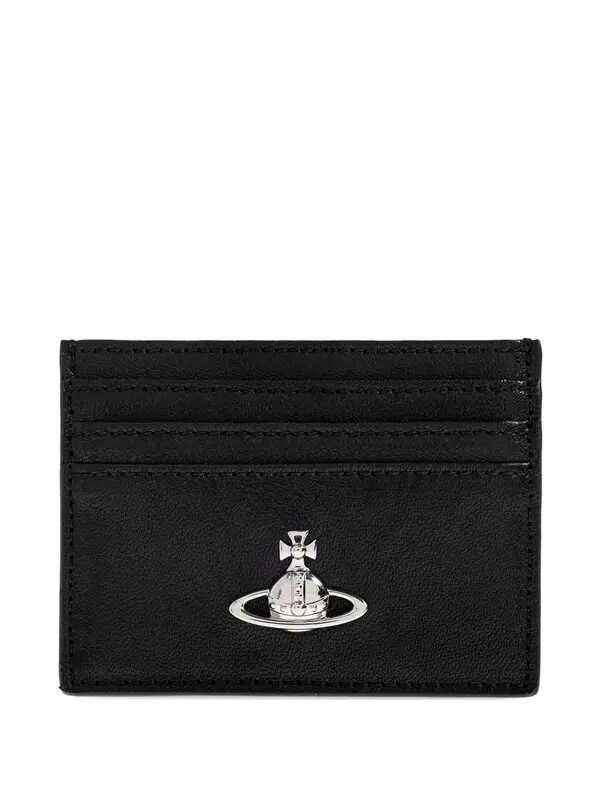 VIVIENNE WESTWOOD Flat Card Holder In Washed-look Leather - Black