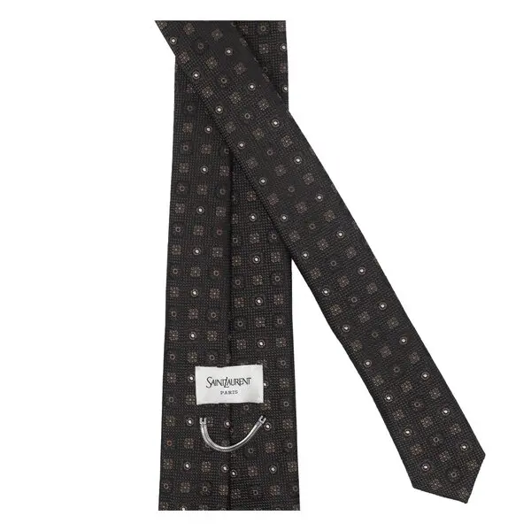 Saint Laurent Jacquard Silk Tie - Brown