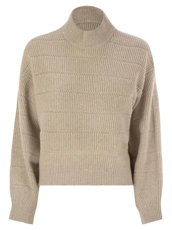 Brunello Cucinelli Cashmere And Wool Turtleneck Sweater - Cream
