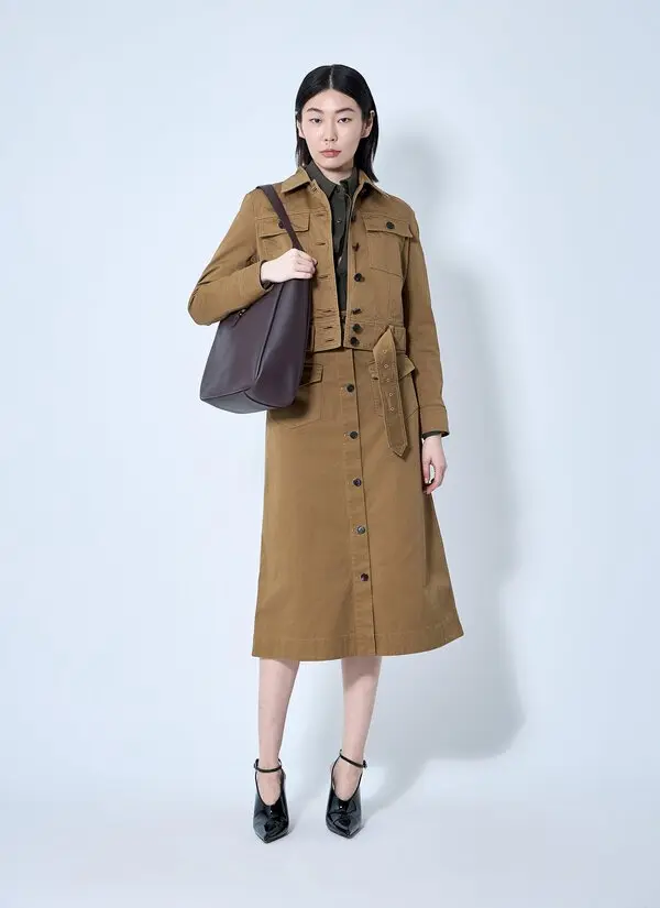 Saint Laurent Cotton Serge Midi Skirt - Brown