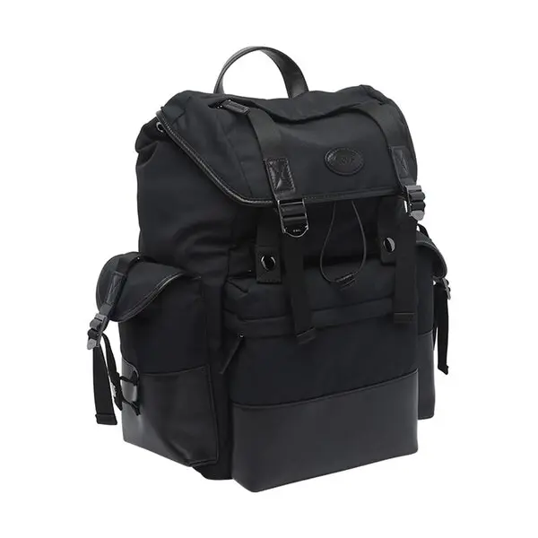 TOD'S Medium Leather And Fabric Backpack With Logo - Black