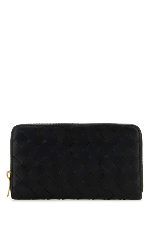 Bottega Veneta Leather Intrecciato Wallet - Black