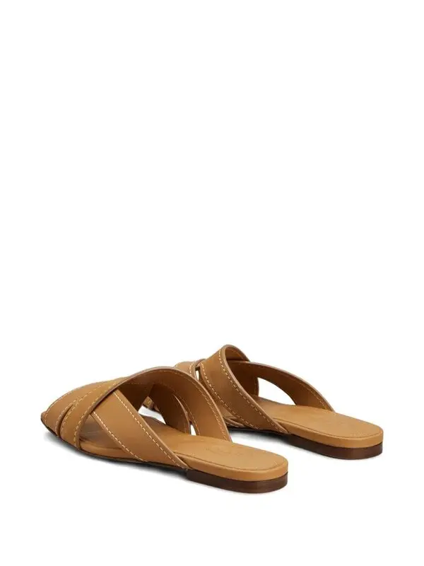 TOD'S Flat Leather Sandals With Crossed Straps - Multicolor