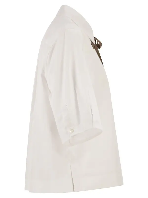 Herno Cropped Cotton Shirt With Ribbon Bow - White
