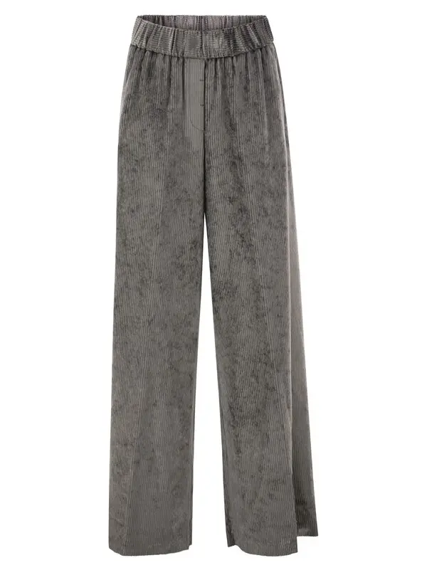 Peserico Wide-leg Corded Velvet Trousers - Gray