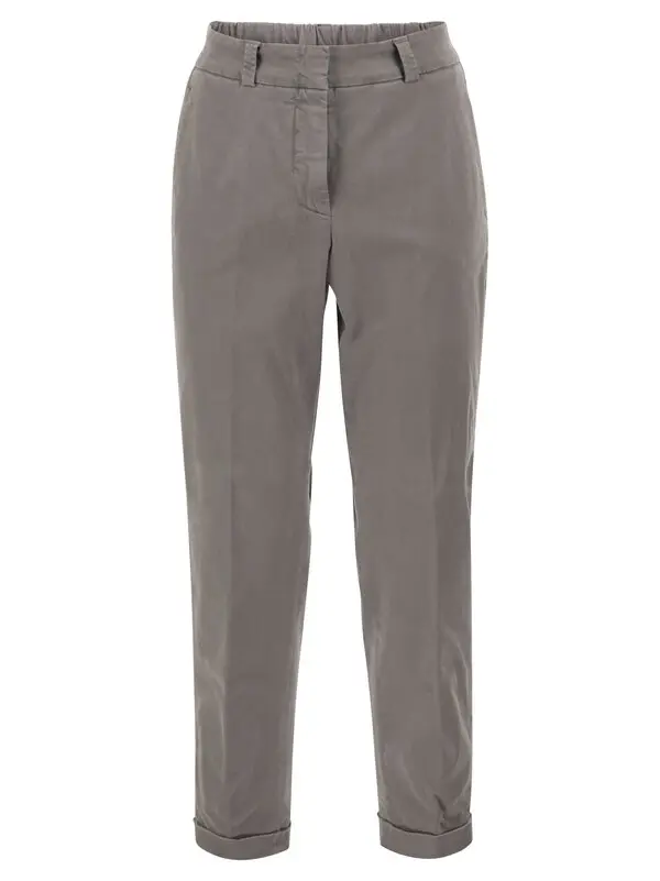 Peserico Stretch Cotton Tapered Trousers With Elasticated Waistband - Gray