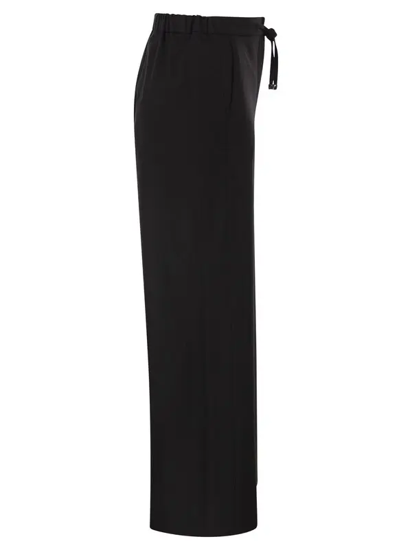 Max Mara Smmfloria Virgin Wool Stretch Trousers With Drawstring Waist - Black