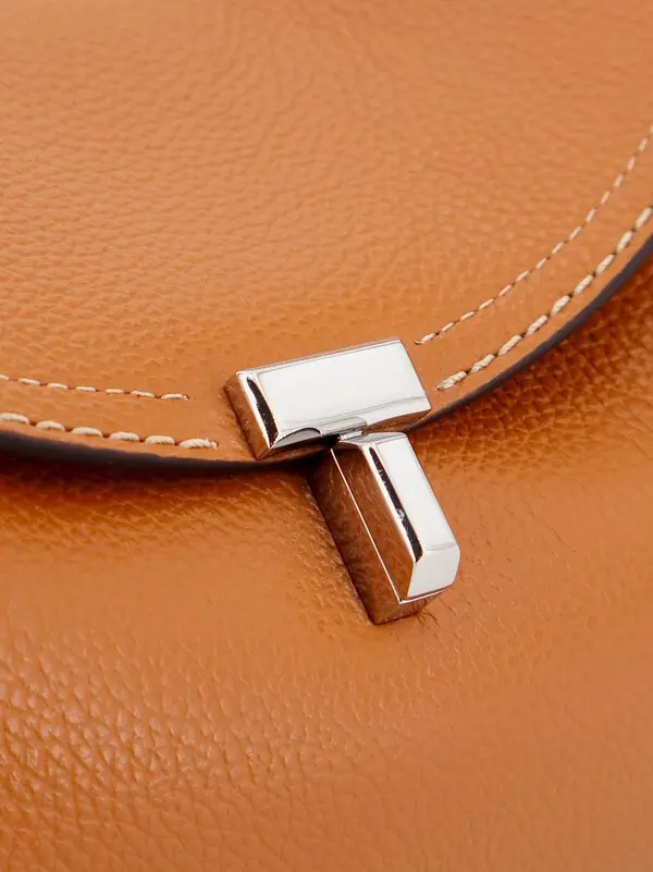 TOTEME T-lock Hammered Leather Shoulder Bag - Tan