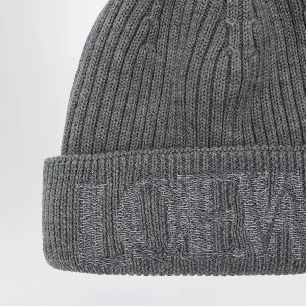 Loewe Grey Wool Beanie With Logo Embroidery