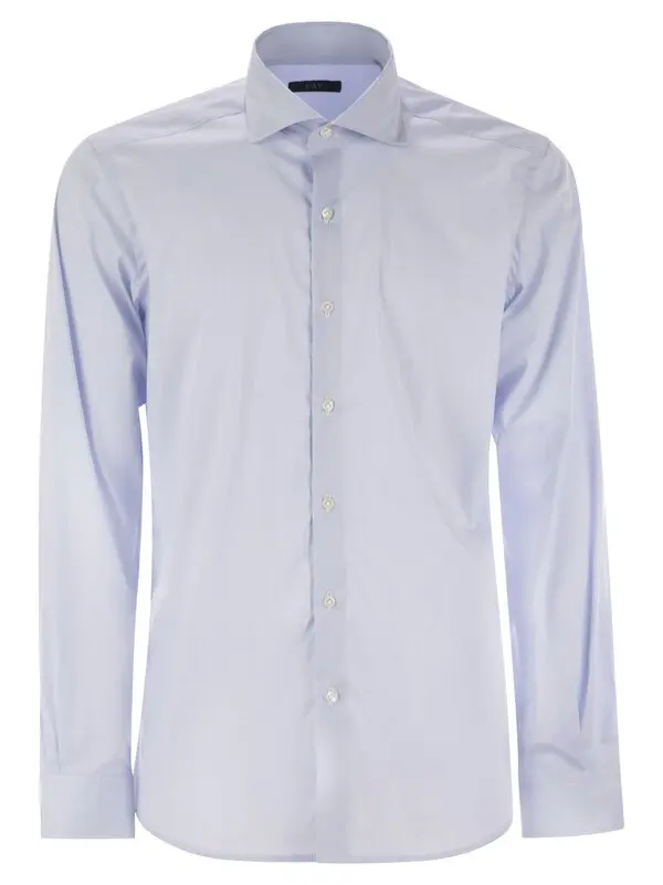 FAY Stretch Poplin Shirt With French Collar - Blue