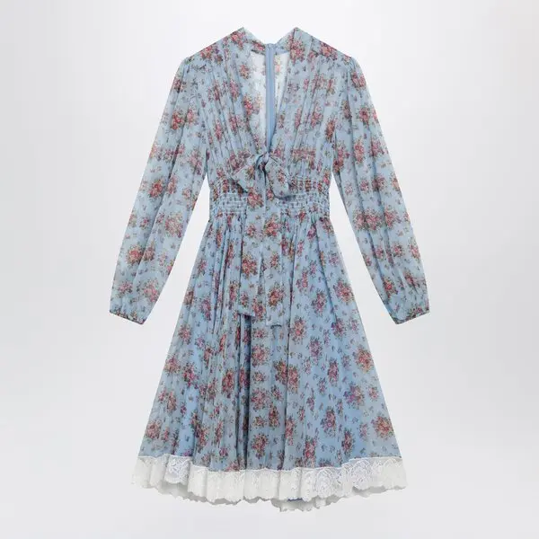 Dolce & Gabbana Floral Bouquet-print Chiffon Dress In Light - Blue