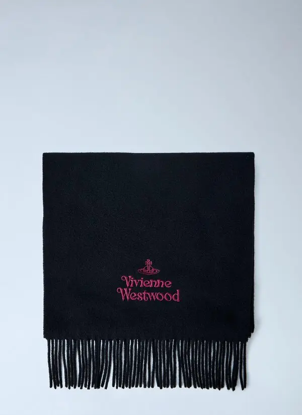 VIVIENNE WESTWOOD Embroidered Fringe Scarf - Black
