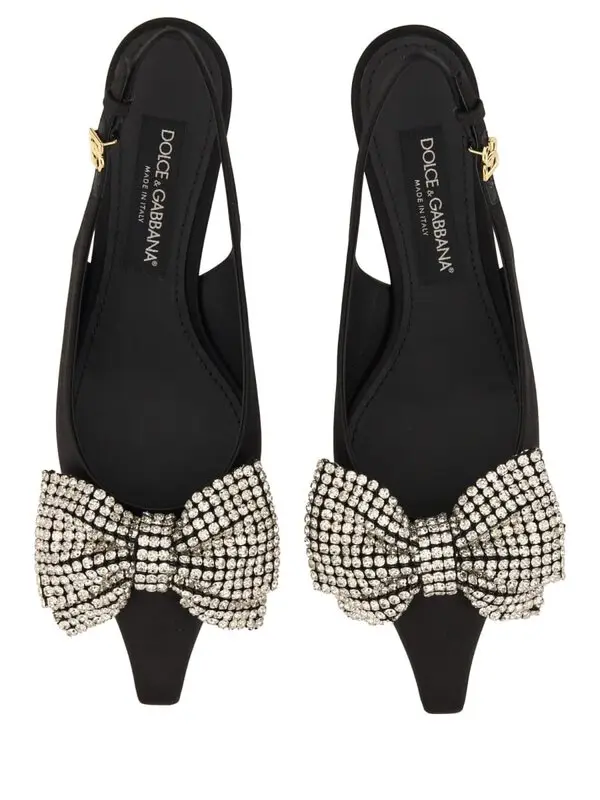 Dolce & Gabbana Satin Sling-back With Rhinestone Embroidery - Black