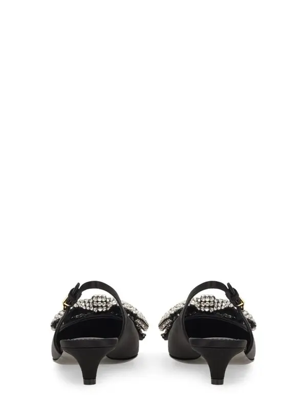 Dolce & Gabbana Satin Sling-back With Rhinestone Embroidery - Black