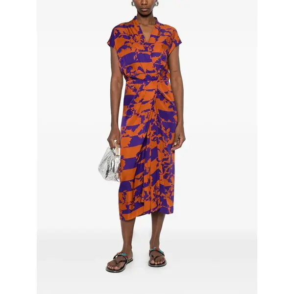 Dries Van Noten V-neck Floral Midi Dress - Orange