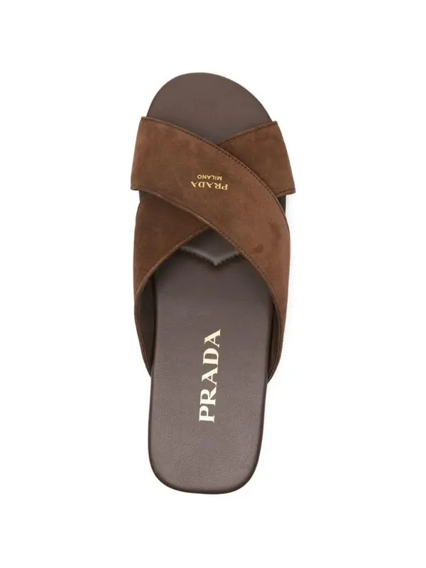 Prada Suede Leather Flat Sandals - Brown