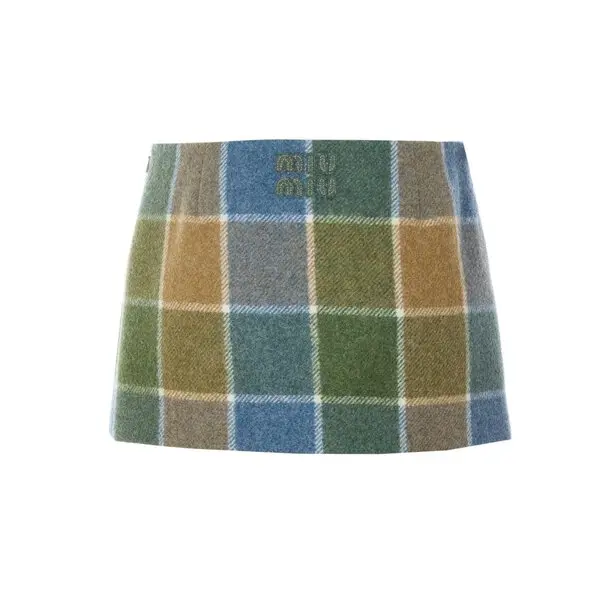 Miu Miu Check Logo Mini Skirt