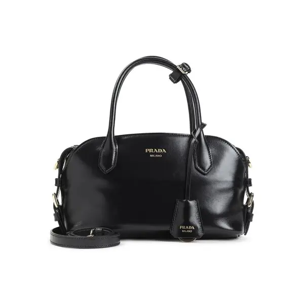 Prada Glossy Calf Leather Bowling Bag - Black
