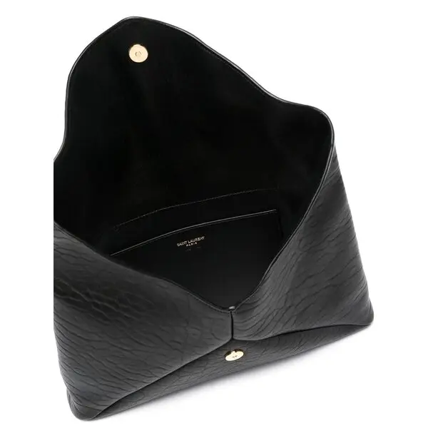 Saint Laurent Signature Cassandre Logo Plaque Clutch Bags - Black