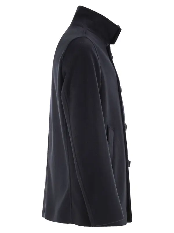 Herno Double-breasted Jacket In Wool-effect Fabric With High Collar