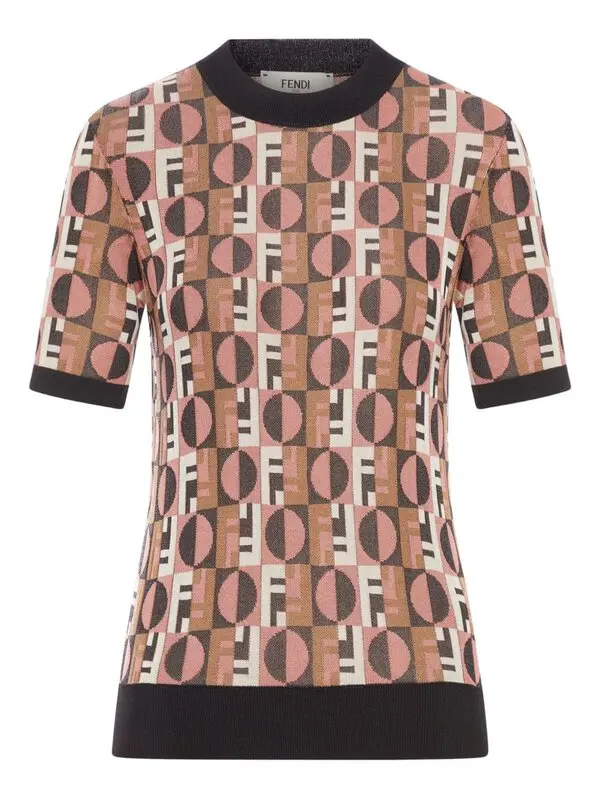 Fendi Short Sleeve Geometric Pattern Top - Multicolor