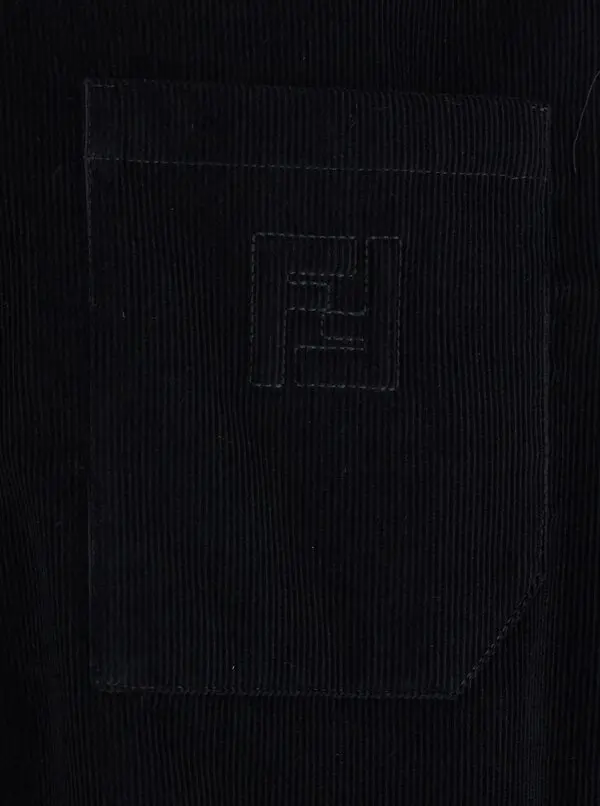 Fendi Shirt With Button-down Collar And Ff Embroidery On Front In Ribbed Cotton For