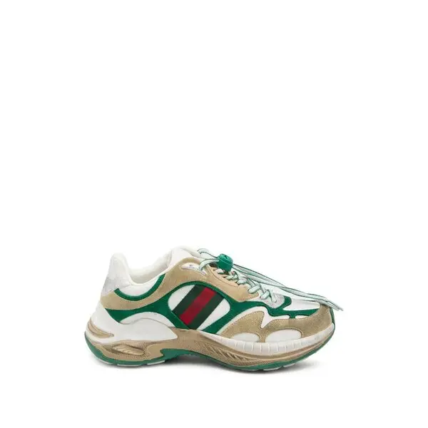 Gucci Suede Sneakers With Side Web Detail - White