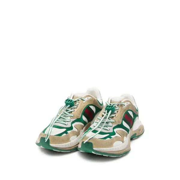 Gucci Suede Sneakers With Side Web Detail - White