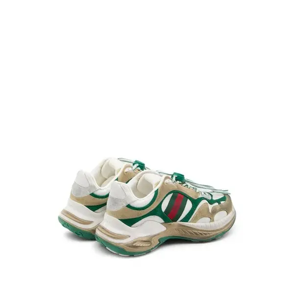Gucci Suede Sneakers With Side Web Detail - White
